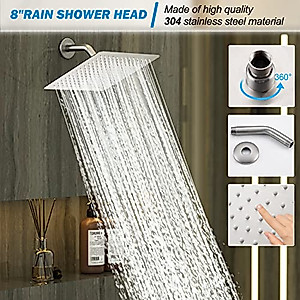 Holispa Shower Faucet Set, Brushed Nickel Tub Shower Faucet with 8-Inch Rainfall Shower Head and Tub Spout, Shower Tub Faucet Set Complete (Included Shower Valve), Tub Shower Trim Kit, Brushed Nickel