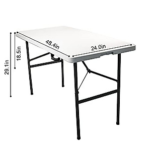 CMFTGDS 4ft Plastic Folding Table, Indoor Outdoor Folding Utility Table Plastic Dining Table for Picnic Party Camping, Portable w/Handle Fold Up Table with Lock, Adjustable Height, White