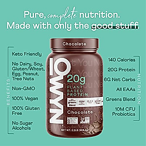 OWYN Only What You Need Vegan Protein Powder, 20g Plant Based Protein, Probiotics, Superfoods Greens, Pea, Chia Seeds, Pumpkin Seed Blend (Chocolate, 2.2 LB)
