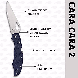 Spyderco Byrd Cara Cara 2 Lightweight Knife with 3.75" Stainless Steel Blade and Blue Non-Slip FRN Handle - PlainEdge - BY03PBL2