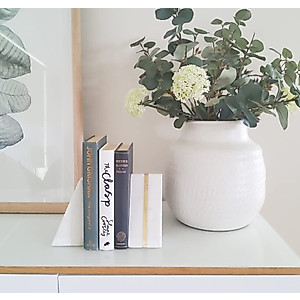 Warm Toast Designs - Marble Bookends White - 100% Polished Marble with Brass Inlay - Book Stoppers - Stylish Set of 2
