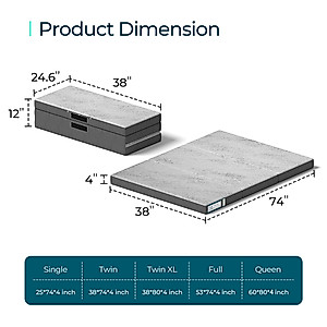 LINSY LIVING Foldable Mattress Full, 4 Inch Gel Memory Foam Trifold Mattress, Folding Mattress with Bonus Waterproof Cover Soft Full Size Mattress with Removable & Washable Cover, Grey