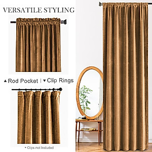 Lazzzy Velvet Blackout Curtains Thermal Insulated Curtains Room Darkening Super Soft Luxury Curtains for Bedroom Rod Pocket Window Drapes for Living Room 2 Panels 52 by 96 Inch Gold Brown