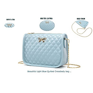 Small Crossbody Purses for Women and Teens - Cute Light Blue Shoulder Bags Quilted Leather - Womens Handbags Messenger Bag Mini Ladies Hobo Tote Bags