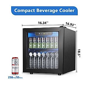 Joy Pebble Beverage Refrigerator Cooler 1.3 Cu.Ft, 12 Bottle 55 Can - Mini Fridge with Glass Door for Beer Drinks Wines,Freestanding beverage fridge with Adjustable Shelving