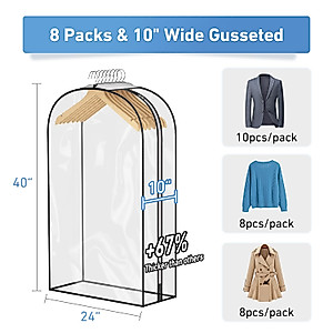 10" Gusseted All Clear Garment Bags, 40" Suit Bags for Closet Storage Hanging Clothes, Shirts, Coats, Dresses, 6 Packs