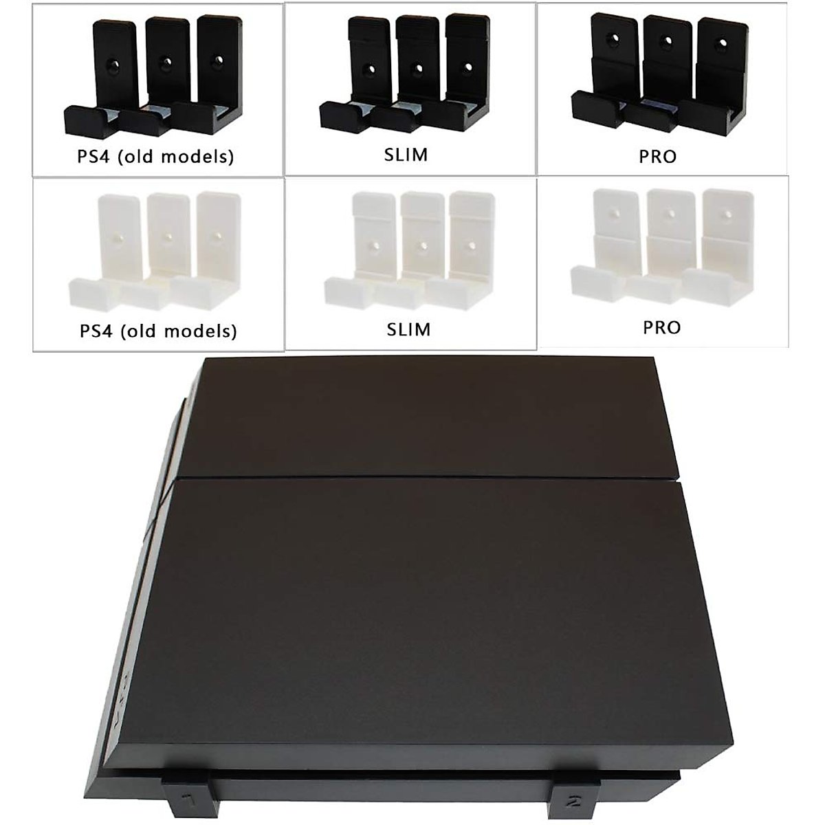 New Game Storage Set Bracket Wall Mount Console Stand Controller Holder Host Rack(1 set-For PS4 Slim,black)