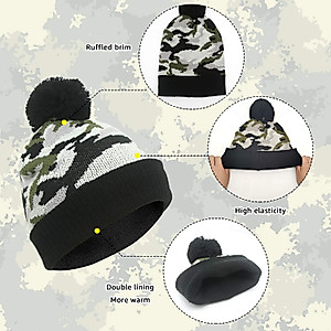 Evridwear 3 Piece Kids Children Boys Girls Magic Grip Winter Fall Gloves and Hat Set for Cool Cold Weather (Camo Black)