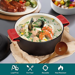 Kitchen Academy 5QT Enameled Cast Iron Dutch Oven Pot with Skillet Lid for Bread, Frying, Baking, Camping, BBQ, 2-in-1 Non Stick Enamel Coated Cookware, Oven Safe up to 500° F (Black)