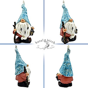 Hazel & Birch Outdoor Garden Gnomes Decorations - 9 inches Tall - Gnome Statues for Yard, Lawn, Patio, Porch - Hand Painted Decor, Weatherproof Gnome Figurine (Blue Hat Stick & Lantern Gnome)