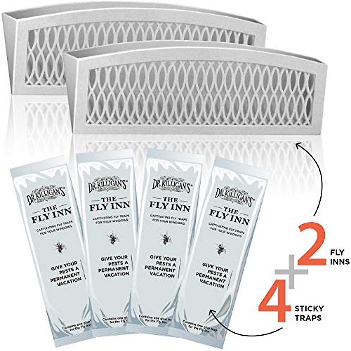 Dr. Killigan's The Fly Inn | Window Fly Traps | Sticky Fly Strip | Indoor Insect Trap | Catches and Hides Bugs | Better Than Fly Paper or Ribbon | Get Rid of Flies | (2+4, Gray)