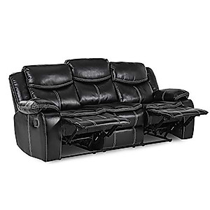 Lexicon Warrenton Leather Gel Matched Manual Double Reclining Sofa, 87.5" W, Black