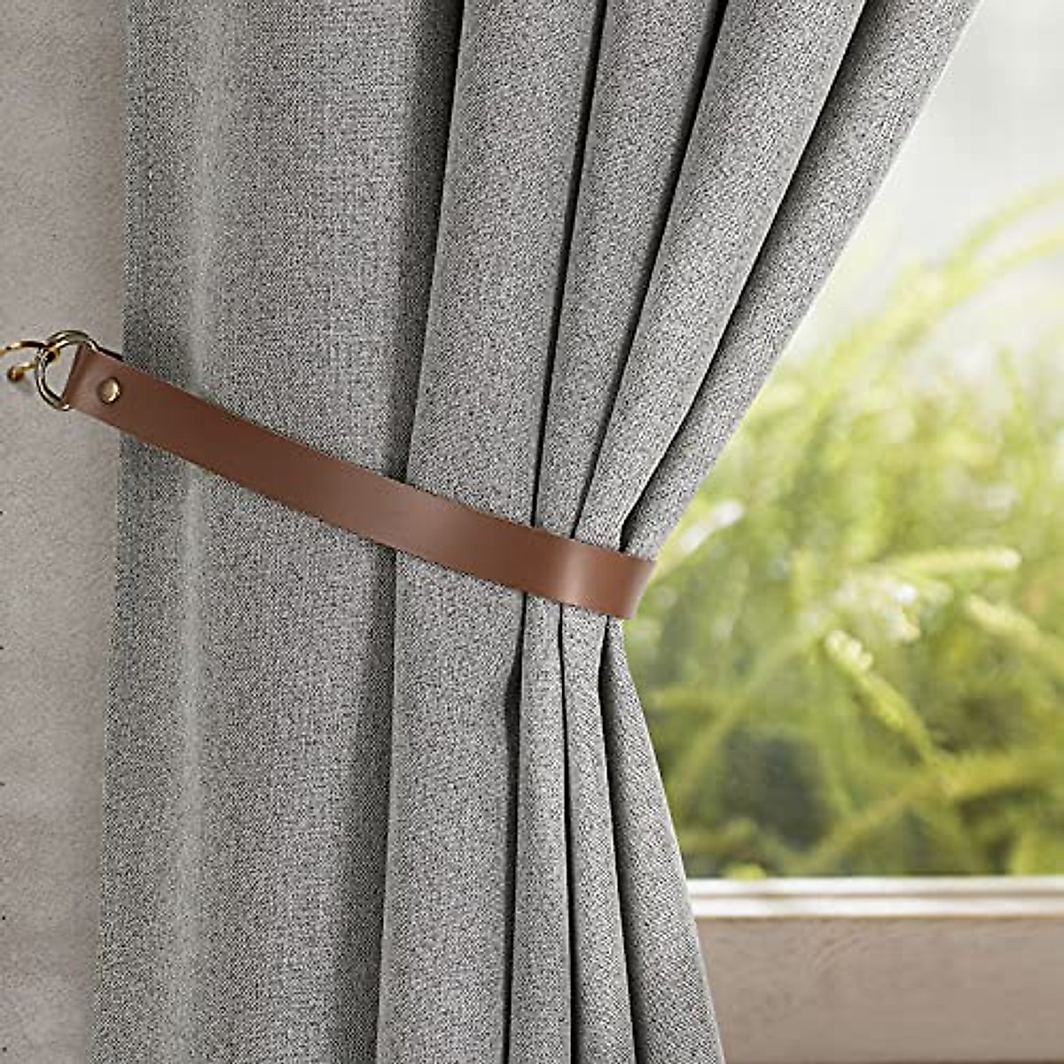 Home Queen Leather Curtain Tie Backs Attach to Wall, Outdoor Drape Holder Holdbacks Tiebacks with Wall Hooks, 4 Pack, Chocolate