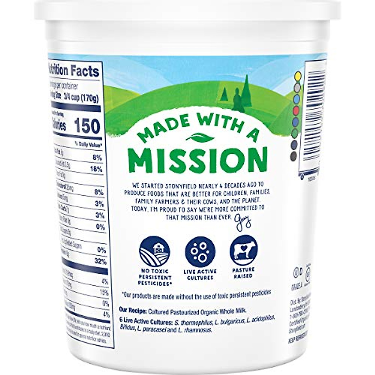 Stonyfield Organic Greek Whole Milk Yogurt, Plain, High in Protein (16g), Multiserving Snack & Cooking Substitute, 30 Oz