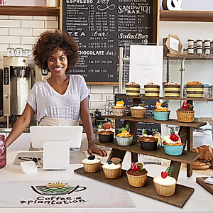 ZYP 4 Tier Wood Cupcake Display Stand Tool Free Retail Cookie Display Riser,Rustic Tiered Table Display Stand for Vendors Home Wedding Party,Brown