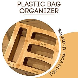 Ziplock Bag Organizer - Bamboo Sandwich/Storage Bag Organizer Kitchen Drawer or Wall, Food Storage Bag Organizer, Fits Four (4) Bag Sizes, Universally Compatible