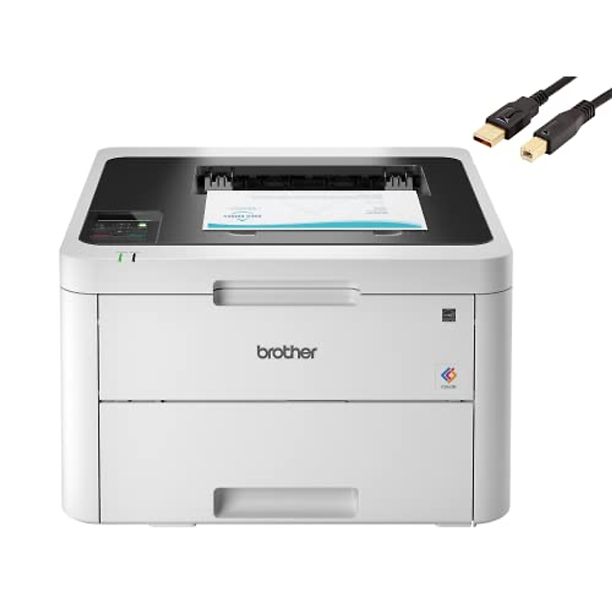 Brother HL-L32 30CDW Compact Digital Color Laser Printer, LCD, 25ppm, 250-sheet, with Wireless and Duplex Printing, Durlyfish USB Printer Cable