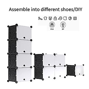 Anenz Shoe Rack Organizer,Expandable&Stackable 28 Pairs Plastic Portable Shoe Storage Cabinet with Door Tower Shelf for Entryway Closet, 31.5x12x47.25 in,(14 Tier) White