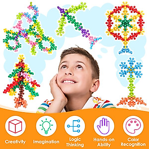 NiToy Snowflake Interlocking Building Block Educational Toy 300PCS for Kids Ages 3+, Multi-Color Solid Plastic Early Learning Creativity STEM Toy with Carrying Case Safe Material