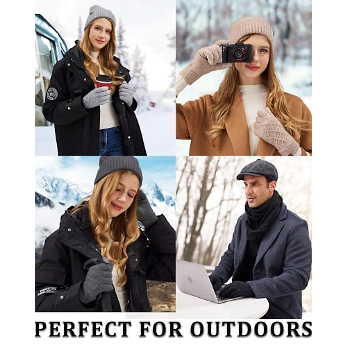 REACH STAR 2 Pairs Winter gloves for women Touch screen Cashmere Elastic Thermal knit Lining Warm Gloves for Cold weather for Running Driving, Gifts for Christmas (Black+Dark Gray)