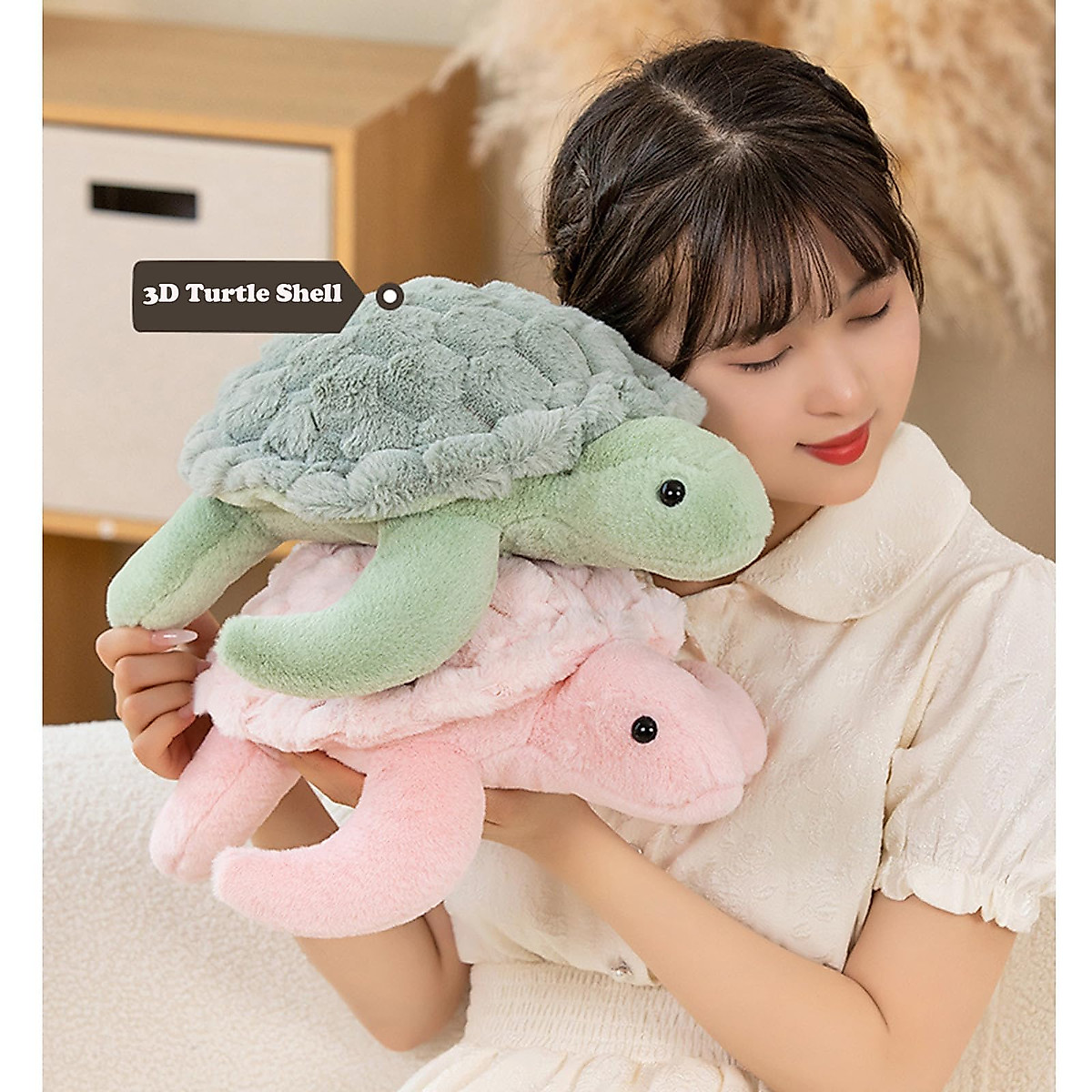 Yoholto Turtle Plush Pillow, Turtle Stuffed Animal, Tortoise Plush Toy, Birthday Holiday Home Decoration for Girls Boys (15 Inch, Pink)