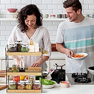 Nidouillet 3 Tier Bathroom Counter Organizer, Wood Countertop Organizer Standing Shelf Skincare Vanity Organizer Cosmetic Holder with Sink Tray Comb Storage for Kitchen Coffee Station Bedroom Brown