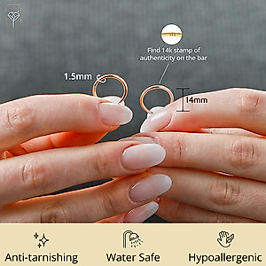 MAX + STONE Solid 14k Gold Hoop Earrings for Women | 1.5mm Tube, Flex Continuous 14mm (0.55 Inch) Diameter Small