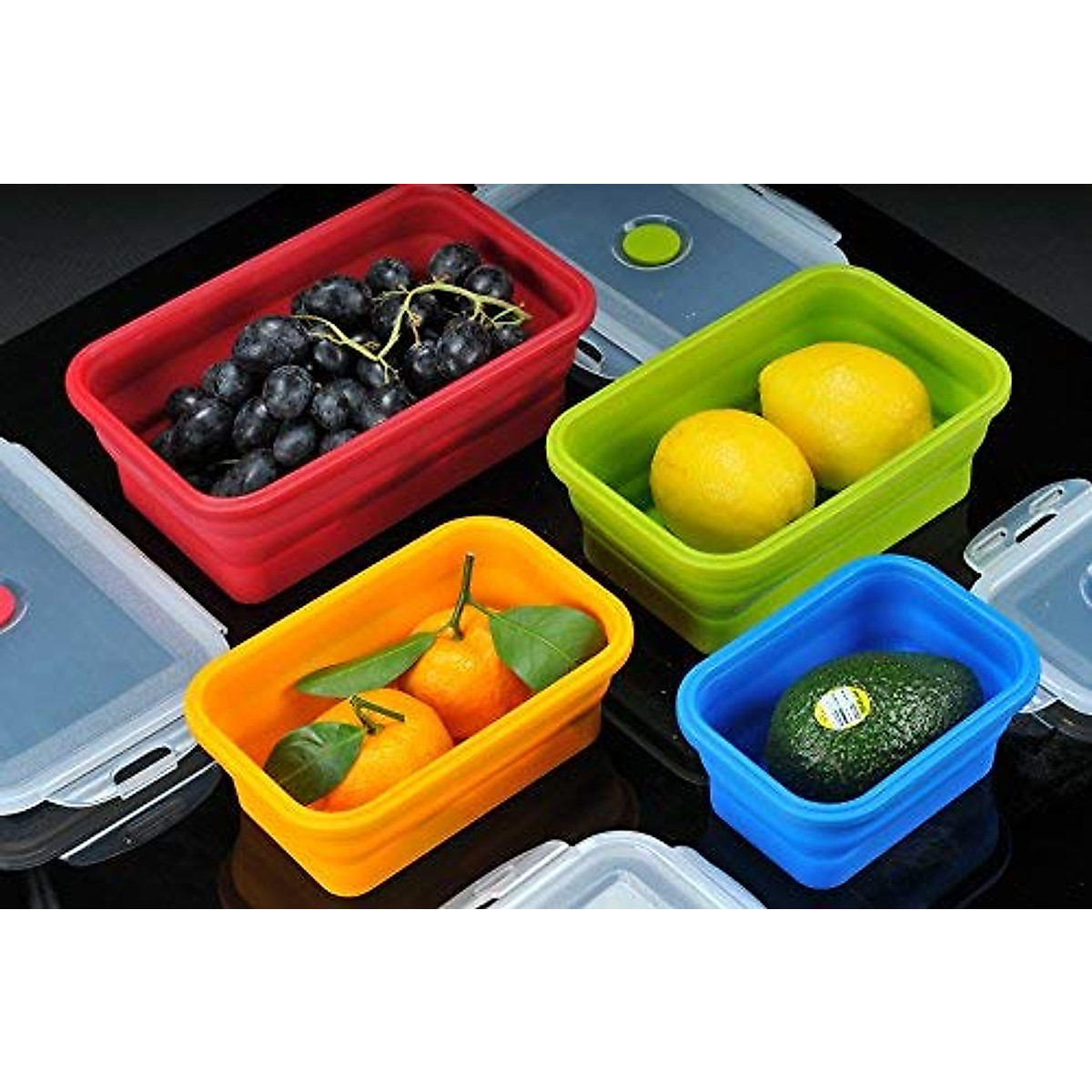 Sailing Elegant Collapsible Silicone Lunch Box/Container, Super Convenient Stackable Food Storage Containers, Material Safe (Set of 4, Multi)