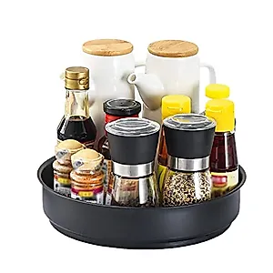Bwren Lazy Susan Organizer Turntable 360 Degree Rotating Non-Skid Spice Rack Storage Container for Kitchen Cabinet Table Fridge Pantry Seasoning Jar Fruit Snack(Black,7.7 inch) 8 inches BLS002