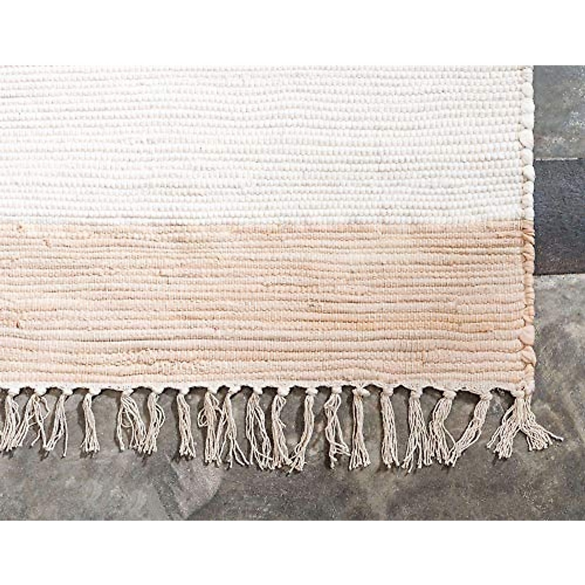 Unique Loom Chindi Rag Collection Hand Woven Striped Natural Fibers Beige Area Rug (8' 0 x 10' 0)
