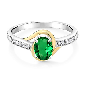 Gem Stone King 10K Yellow Gold and 925 Sterling 7X5MM Oval Gemstone Birthstone and White Lab Grown Diamond Engagement Ring | Wedding Anniversary Promise Ring for Women