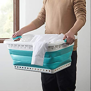 Urban Shop Collapsible Laundry Hamper Bin, Aqua