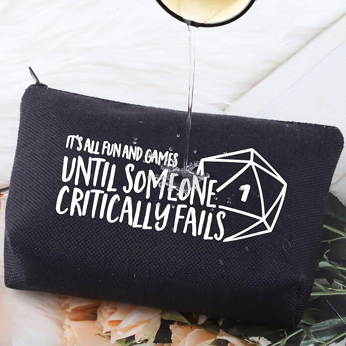 G2TUP Funny DM Gift Dice Bag It’s Fun and Games Until Someone Critically Falls RPG Master Gaming Bag (DD Dice Bag Black)