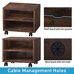 HANYEE Printer Stand with Storage - Wood Under Desk Printer Table with Wheels 15.7x11.8x14 Inch, 2 Tier Small Retro Brown Multifunctional Desktop Manager for Fax Machine, Scanner, Files(Rustic Brown)