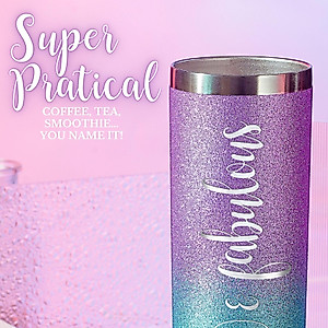 Onebttl 60th Birthday Gifts for Women, 60 & Fabulous, 60th Birthday Gift Idea for Women, 60th Bday Gifts, Stainless Steel Tumbler 20Oz - Glitter Purple&Blue