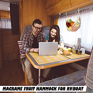 Ycsst Hanging Fruit Hammock Under Cabinet - fruit and veggie basket - macrame fruit hammock for Kitchen Décor - Storage That Saves Counter For More Counter Space at Home, Boat, or Rv,with 4 Hooks.