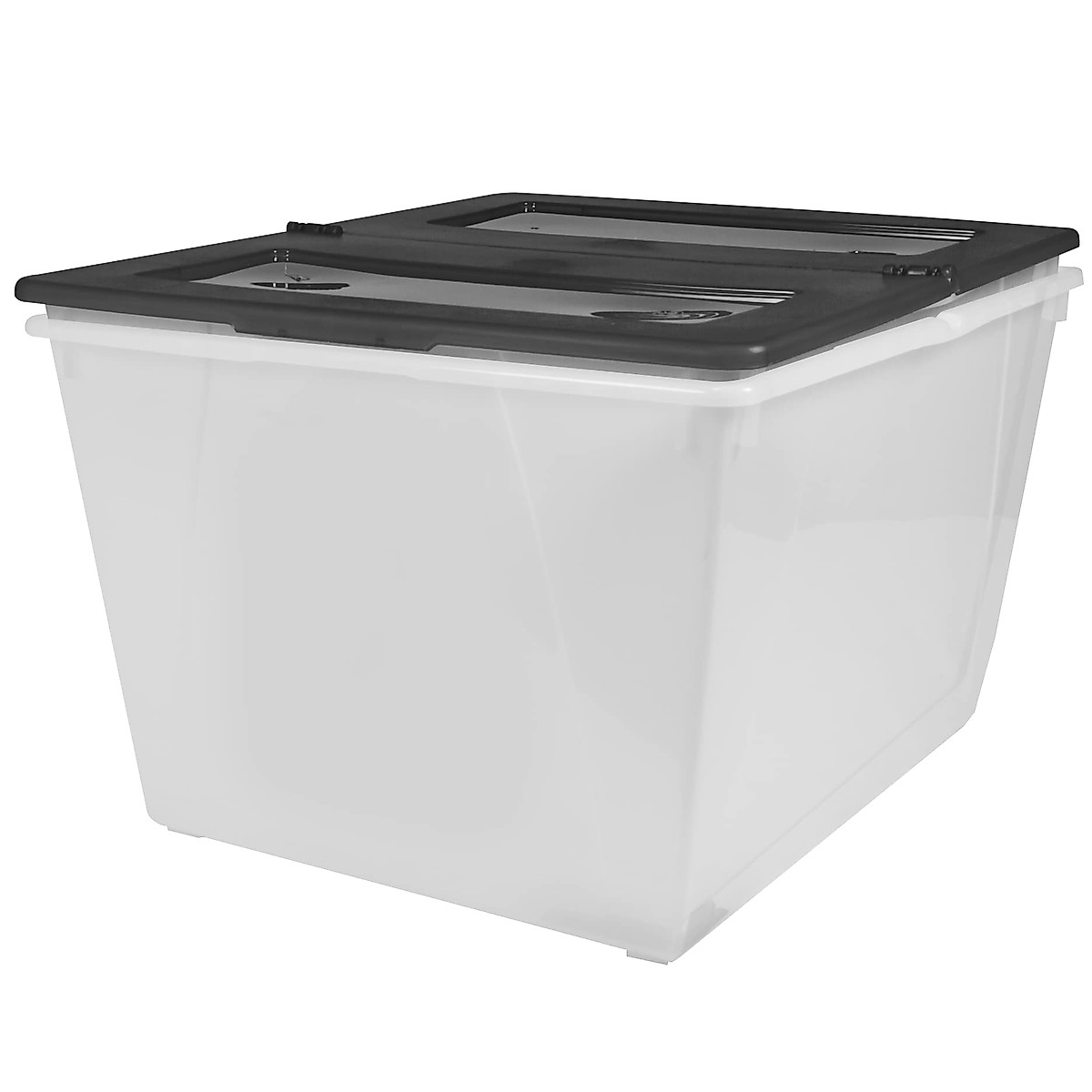 Storex 16 Gallon (60L) Storage Tote with Folding Lid, 22.7 x 18.25 x 12.86 Inches, Frost/Black, 4-Pack (00900A04C)