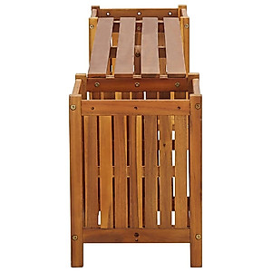 RINDIGOO Patio Bench with 2 Planters 59.1""x11.8""x15.7"" Solid Acacia Wood,Durable Acacia Wood Patio Bench with Planter Boxes for Outdoor Garden Use Outdoor Furniture, Storage Benches, Brown