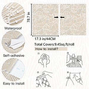 Guvana Beige Wallpaper Peel and Stick Wallpaper Boho Wallpaper Striped Contact Paper Modern Removable Wallpaper Adhesive Wallpaper for Bedroom Bathroom Contact Paper for Cabinets Decor 17.3"x78.7"