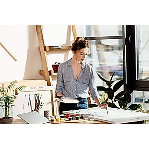 DUGATO Artist Fan Paint Brush Set of 7, White Hog Bristle Natural Hair Anti-Shedding Brush Tips, Long Wooden Handle for Comfortable Holding, Great for Acrylic Watercolor Oil Painting