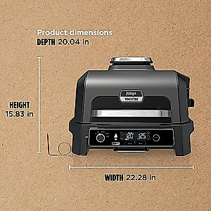 Ninja OG850 Woodfire Pro XL Outdoor Grill & Smoker with Built-In Thermometer, 4-in-1 Master Grill, BBQ Smoker, Outdoor Air Fryer, Bake, Portable, Electric, Dark Gray