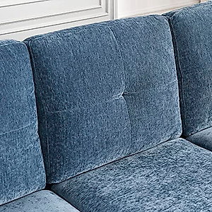 80” Convertible Sectional Sofa Couch, 3 Seats L-Shape Sofa with Removable Cushions and Pocket, Rubber Wood Legs (Navy Chenille)