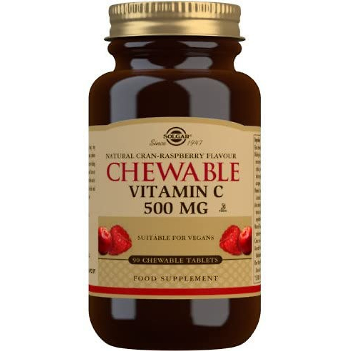 Solgar Vitamin C 500 Mg Chewable Tablets, Cran Raspberry Flavor 90 Servings, 90 Count (Pack of 12)