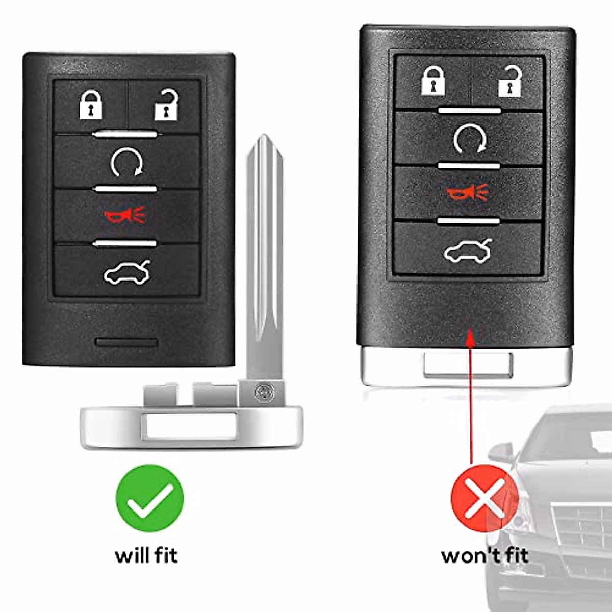 (FCC ID: M3N5WY7777A) 5 Buttons Compatible with Cadillac CTS 2008-2015/ STS 2008-2011Car Keyless Entry Remote Smart Key fob