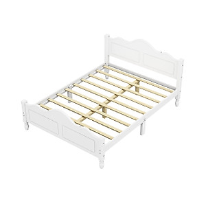 Harper & Bright Designs Wooden Queen Size Platform Bed with Headboard, Modern Queen Bed Frame with Wood Slat Support/No Box Spring Needed/Easy Assembly, Queen, White