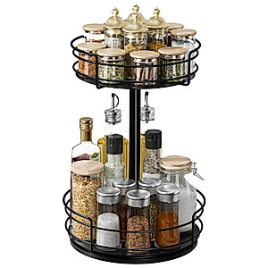 Lazy Susan Organizer Metal Steel Turntable, BOIVSHI 2 Tier Lazy Susan Spice Rack Organizer for Kitchen Cabinet, Table, Pantry, Bathroom, 10 Inch Black