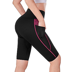 TrainingGirl High Waist Sauna Sweat Shorts Weight Loss Workout Pants with Pocket for Women Running Gym Yoga Exercise (Black, M)