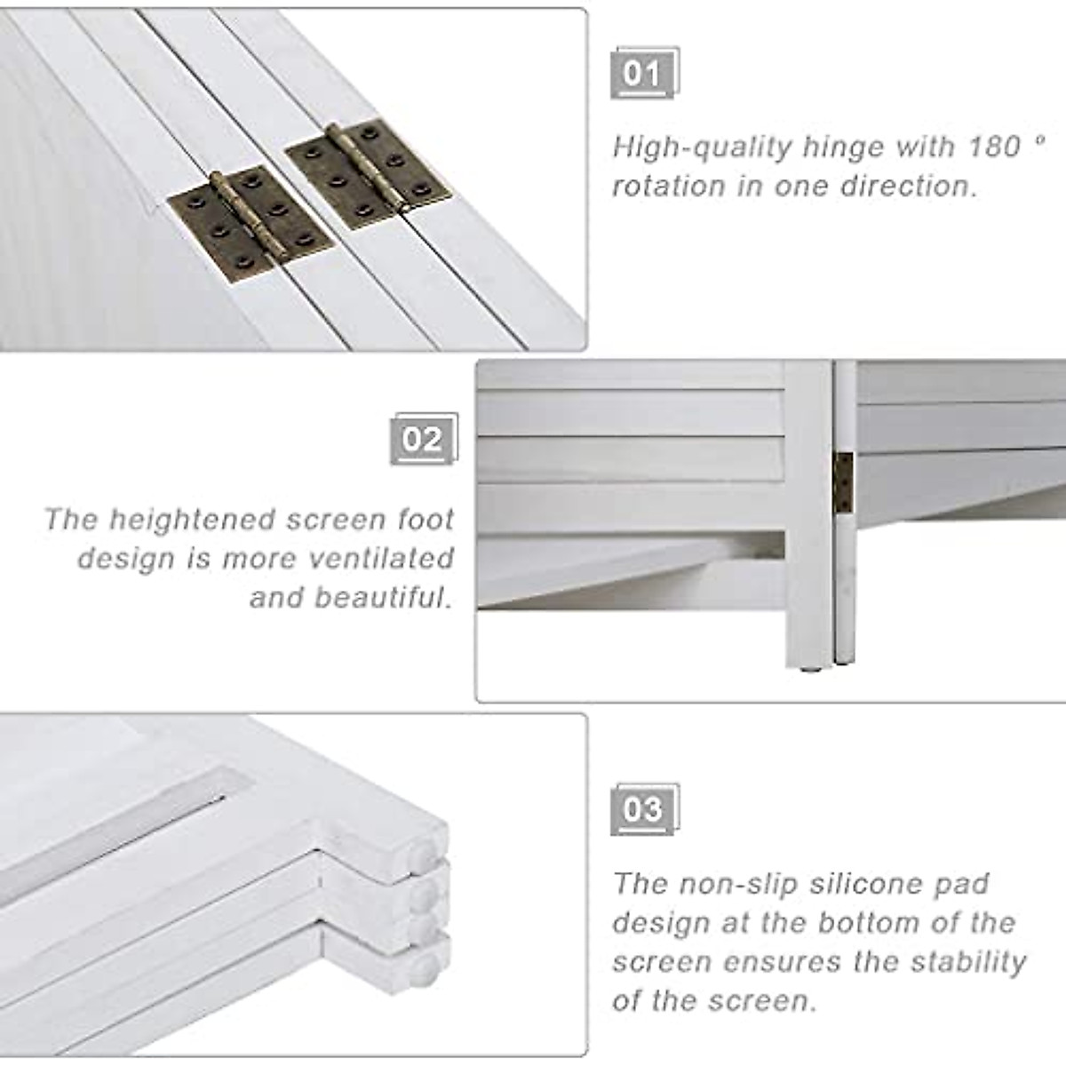 4 Panel Room Divider Folding Privacy Wooden Screen with Three Clever Shelf Portable Partition Screen Screen Wood for Home Office (White)