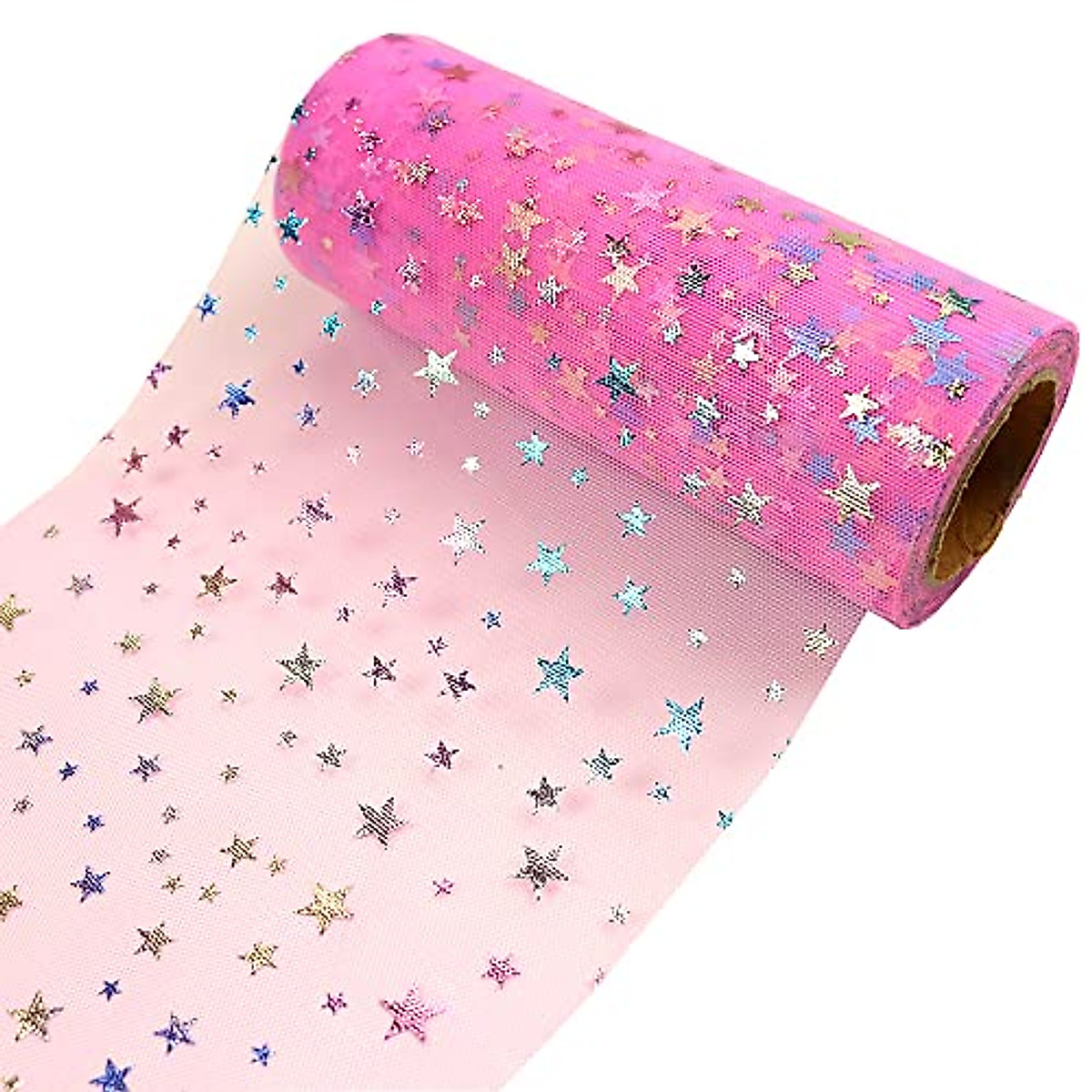 DADAXIE 6 Inch x 10 Yard Shiny Stars Glitter Tulle Rolls Gradient Glitter Tulle Netting Fabric Spool for Table Chair Ribbon Bow Tutu Skirt Sewing Crafting Party Wedding Halloween Decor (Dark Pink)