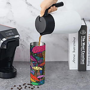 Mount Hour Cartoon Mushroom Stainless Steel Insulated Tumbler 20 OZ, Colorful Forest Coffee Mug Cup with Splash-Proof Lid and Straw for Car Home Office Outdoor Travel